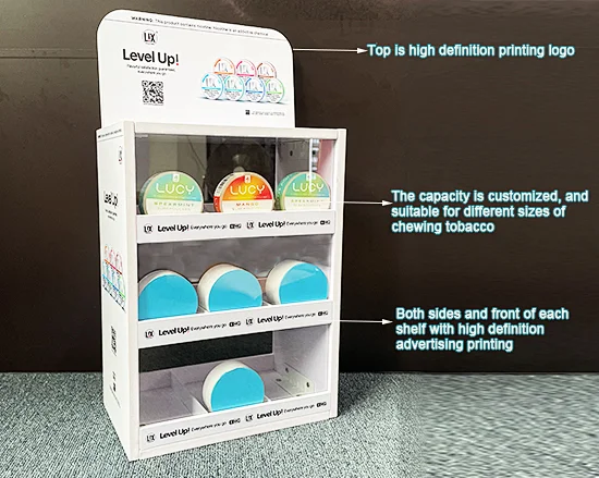 Custom 3 shelves chewing tobacco display rack shelving supplier Satom®